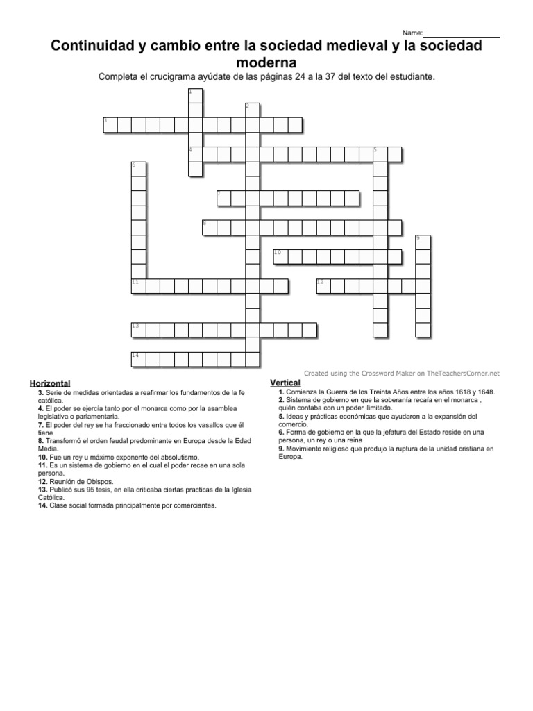 Crucigrama 8° Sociedad Medieval | PDF | Edades medias | Iglesia Católica