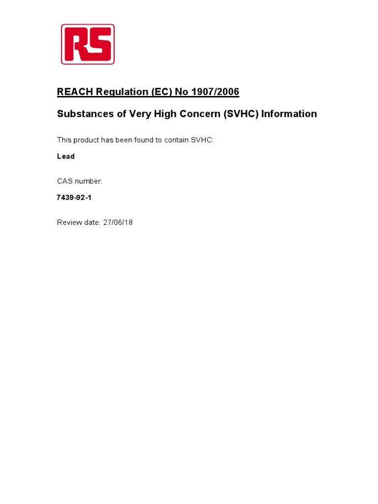 Product Contains Lead, a Substance of Very High Concern Under REACH ...