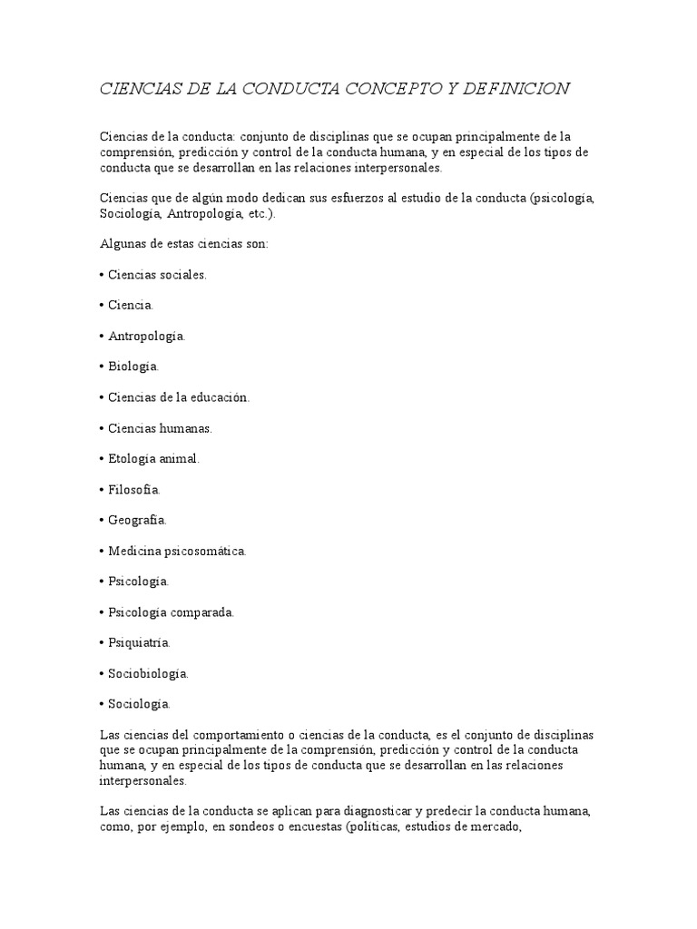 Ciencias de La Conducta Concepto y Definicion | PDF | Comportamiento ...