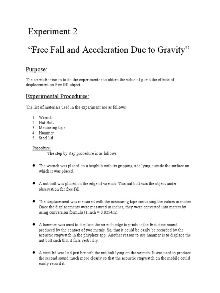Acceleration Due To Gravity - Lab2 | PDF | Screw | Sound