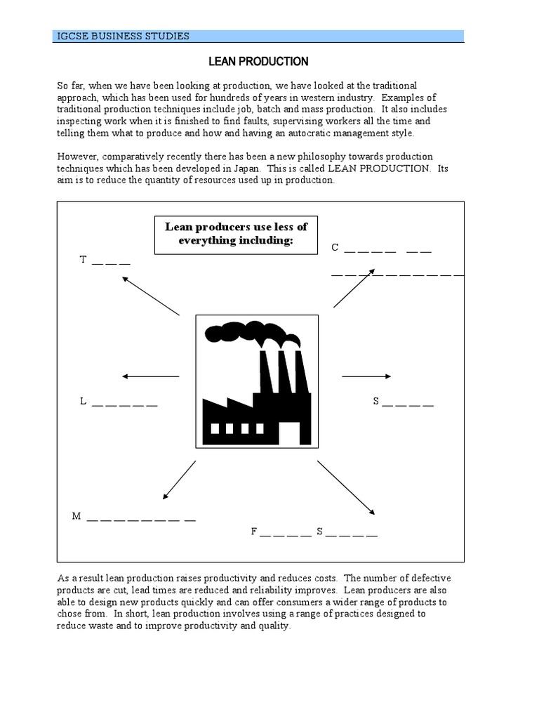 Lean Production: Lean Producers Use Less of Everything Including | PDF ...