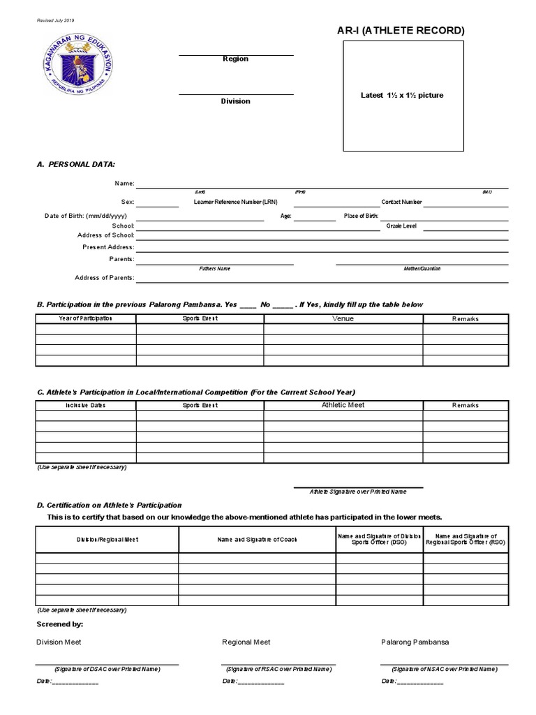 Ar-I (Athlete Record) : Region | PDF