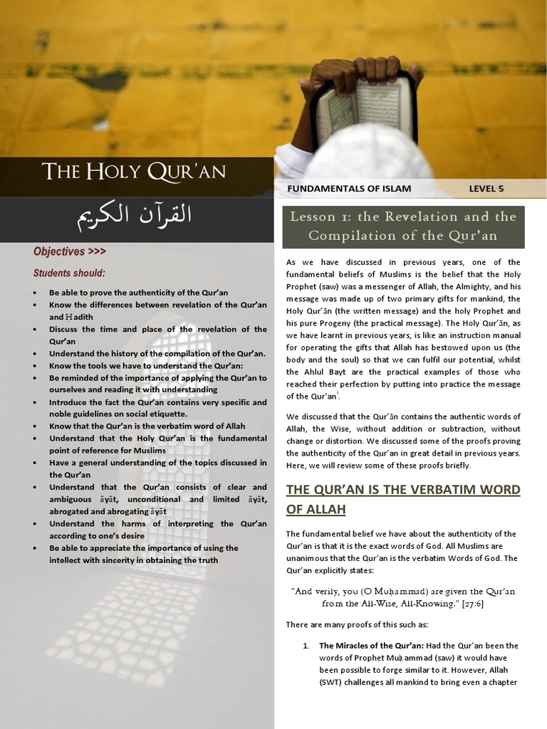 Lesson 1: The Revelation and The Compilation of The Qur'an | PDF ...