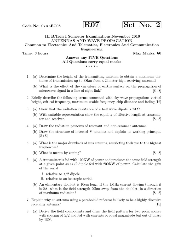 R07+Set+No +2+-+MLR+Institute+of+Technology | PDF | Antenna (Radio ...