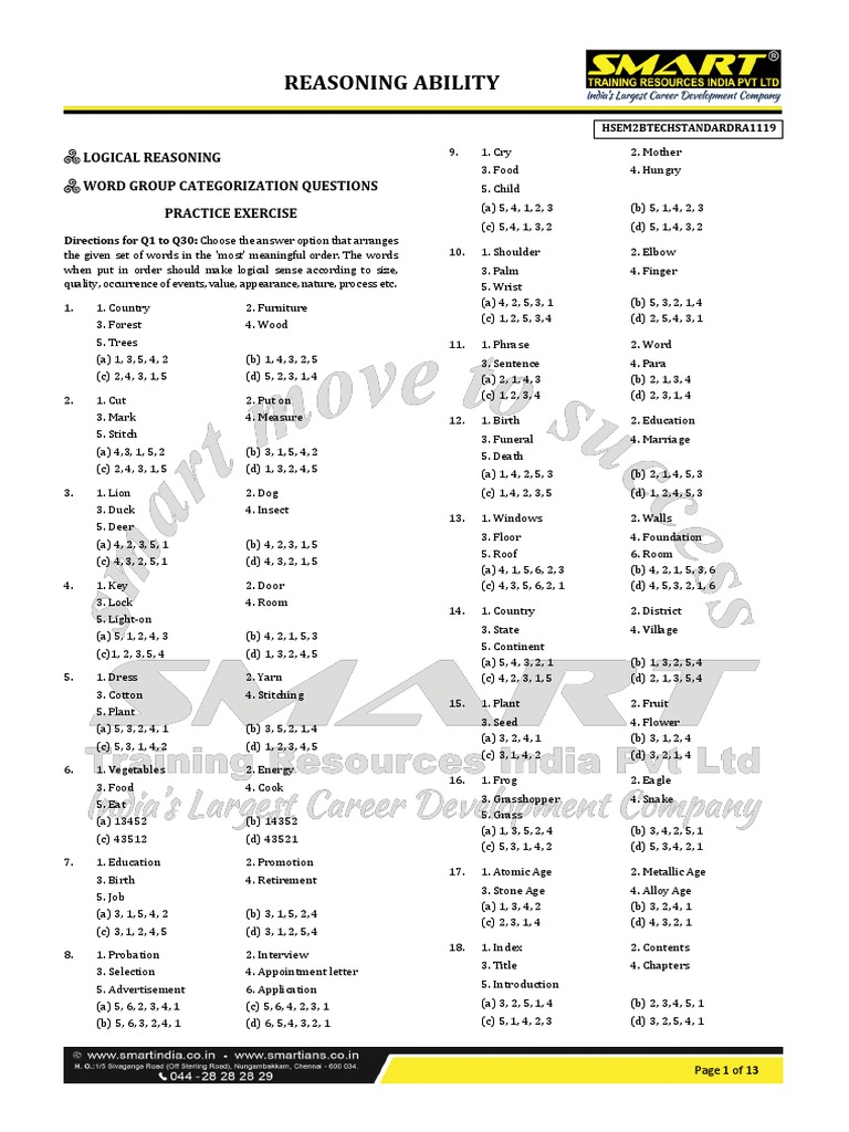 Reasoning Ability: Practice Exercise | PDF | Linearity | Reason