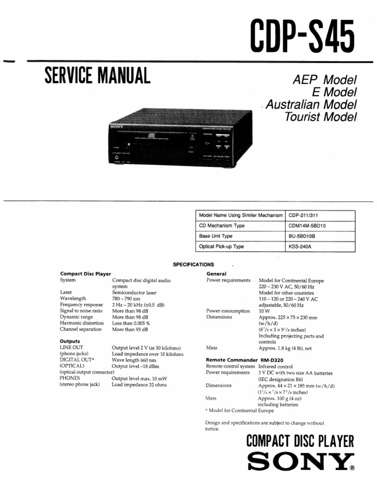 Sony cdp-s45 | PDF