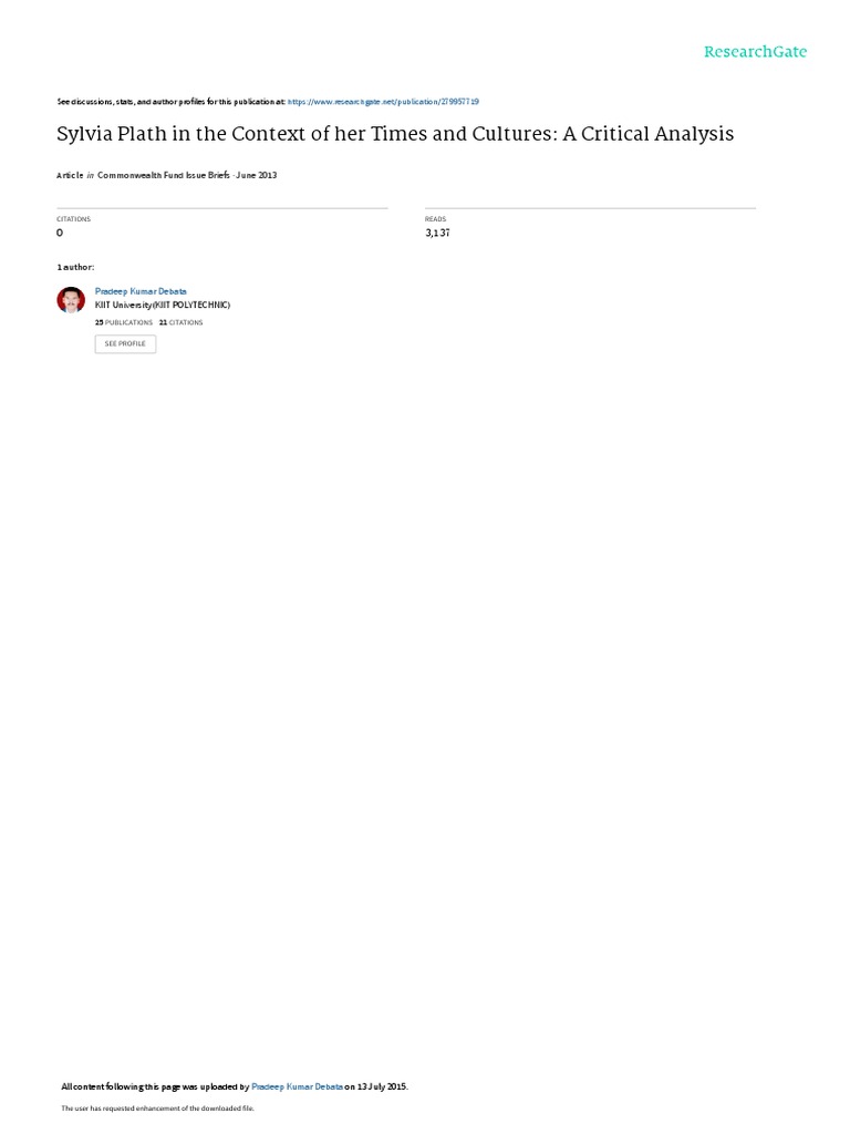 Sylvia Plath in The Context of Her Times and Cultures: A Critical ...