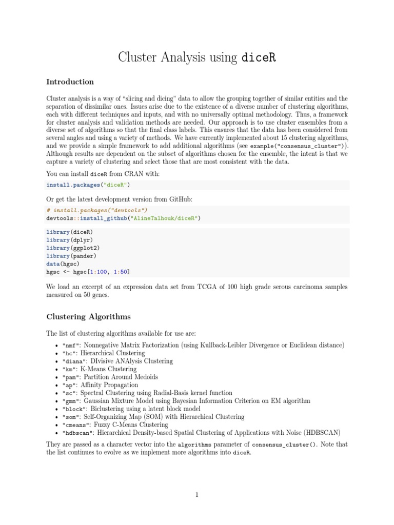 Cluster Analysis Using Dicer: Install - Packages | PDF | Cluster Analysis | Machine Learning