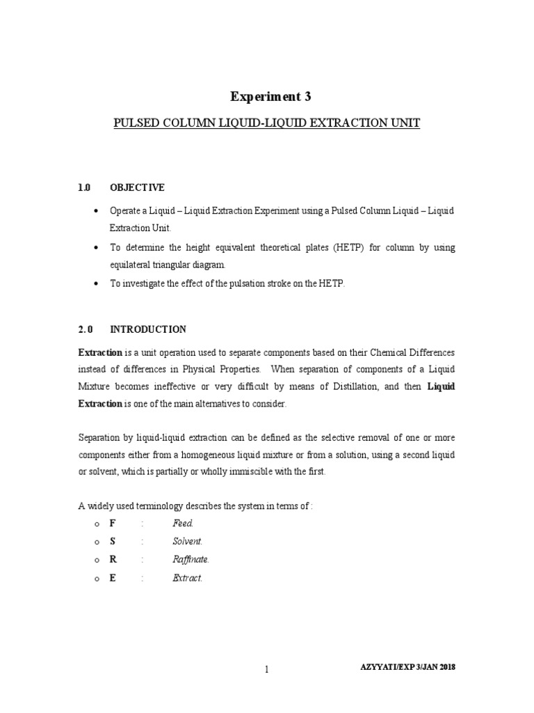 Experiment 3: Pulsed Column Liquid-Liquid Extraction Unit | PDF | Phase ...