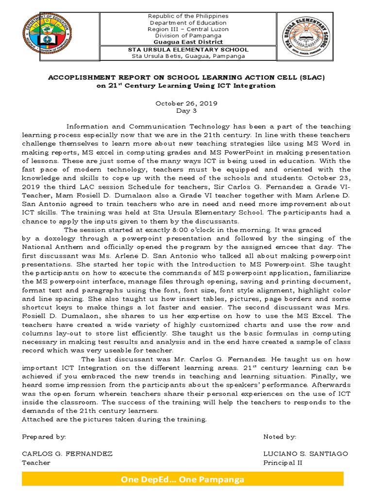 Accoplishment Report On School Learning Action Cell | PDF | Educational ...