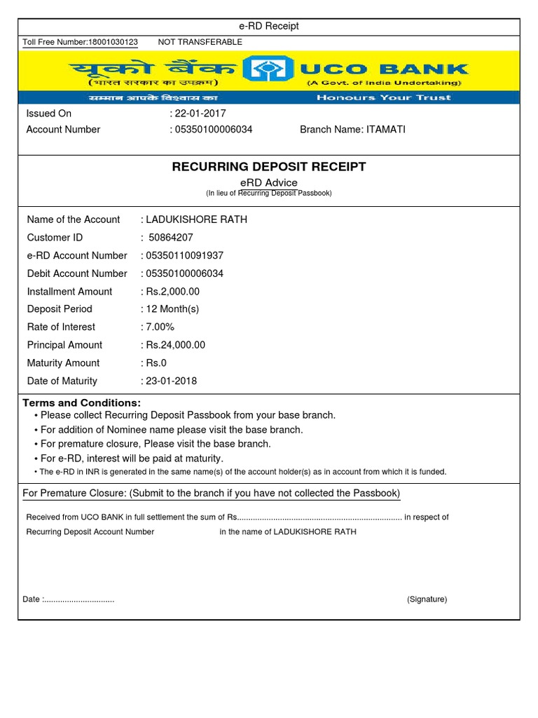 Recurring Deposit Passbook