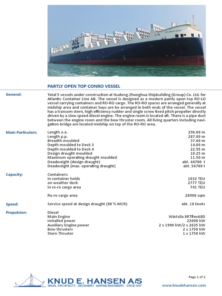 Product Sheet Partly Open Top Conro Vessel Atlantic Star PDF | PDF ...