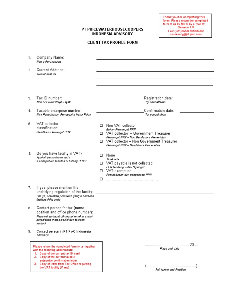 Client Tax Profile Form Advisory | Download Free PDF | Government ...