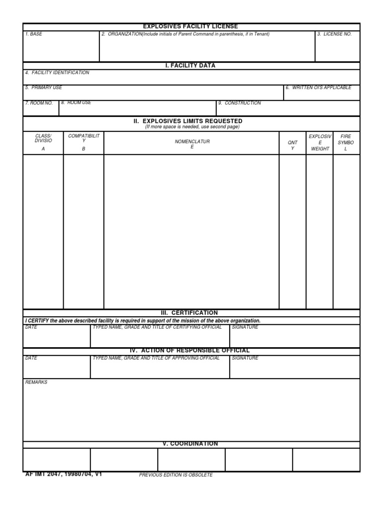 Explosives Facility License: (If More Space Is Needed, Use Second Page ...