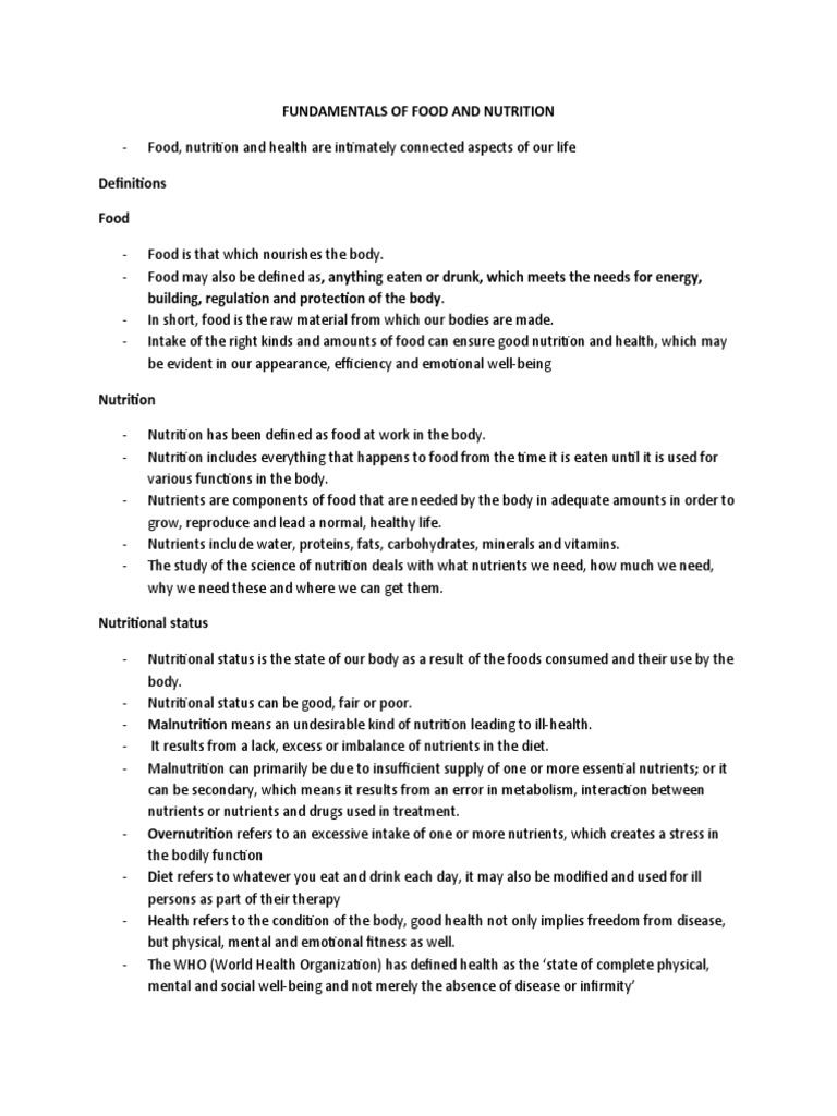 Fundamentals of Food and Nutrition | PDF | Nutrients | Dietary Fiber
