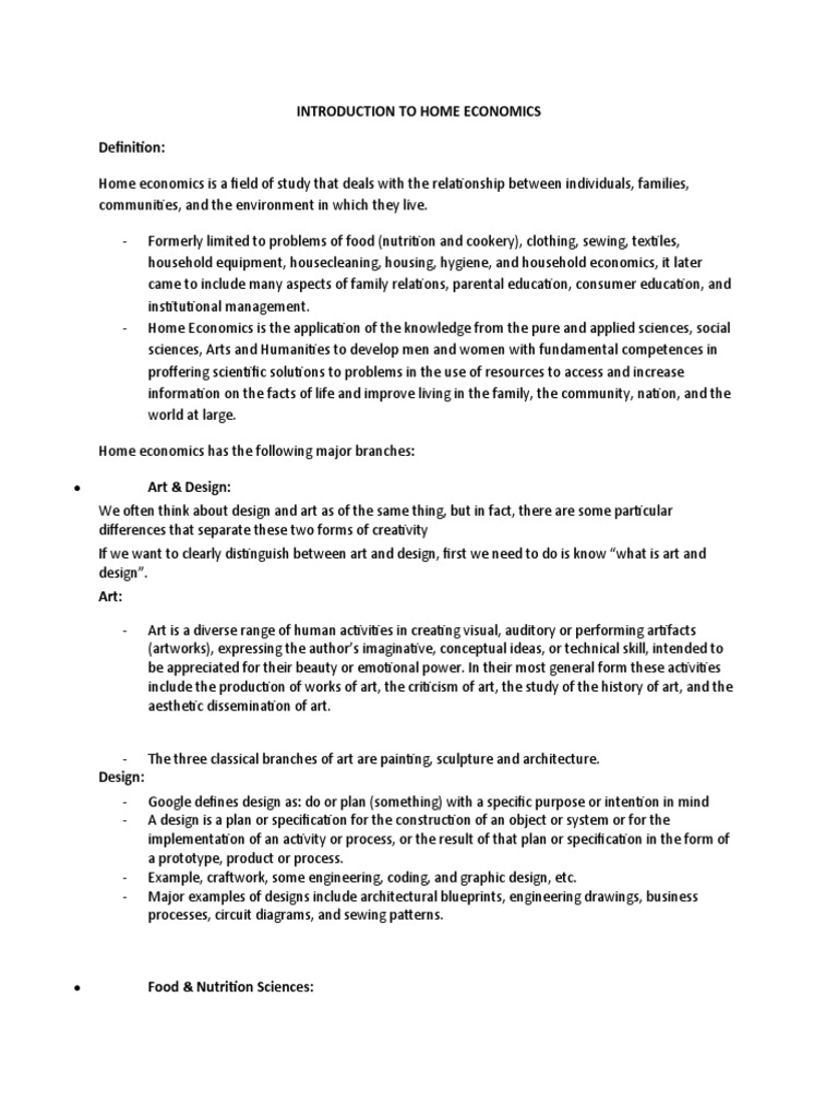 Overview of Home Economics Branches | PDF | Developmental Psychology | Goal
