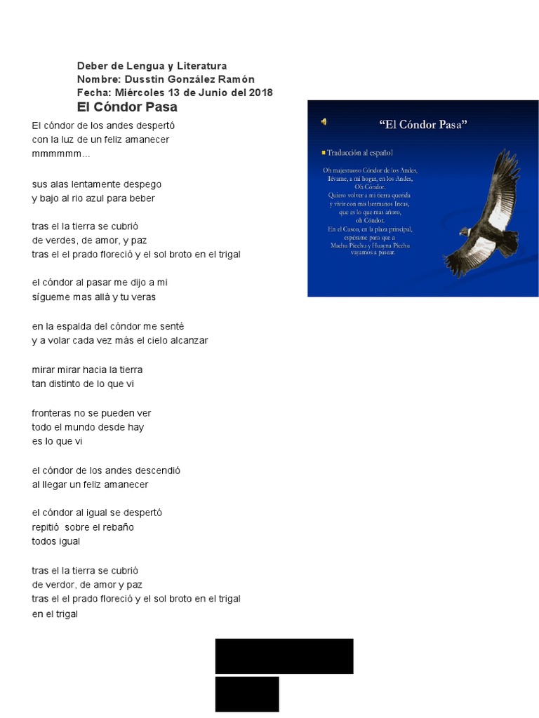 Deber de Lengua y Literatura El Condor Pasa | PDF | Historia