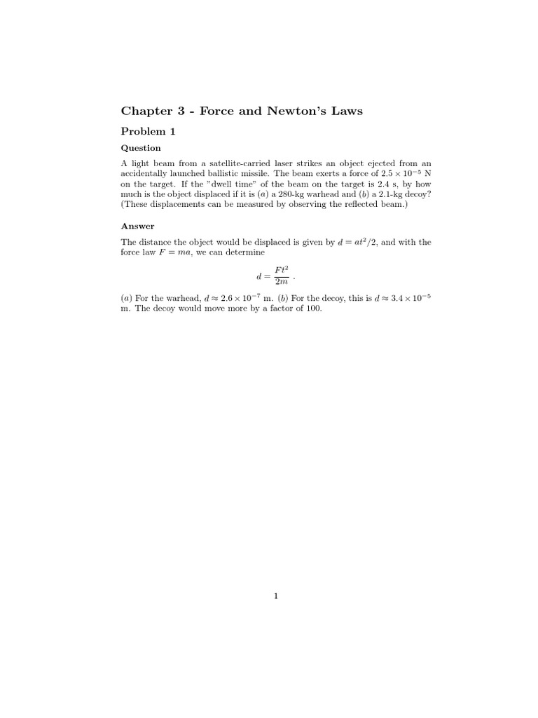 Chapter 3 - Force and Newton's Laws: Problem 1 | PDF