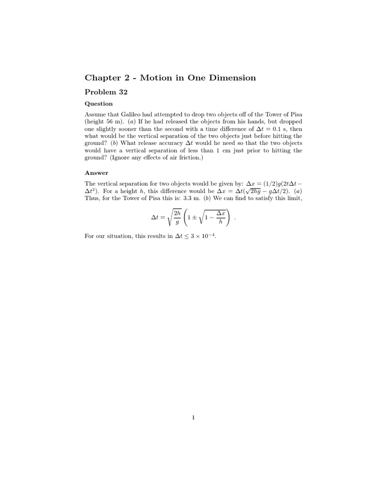 Chapter 2 - Motion in One Dimension: Problem 32 | PDF