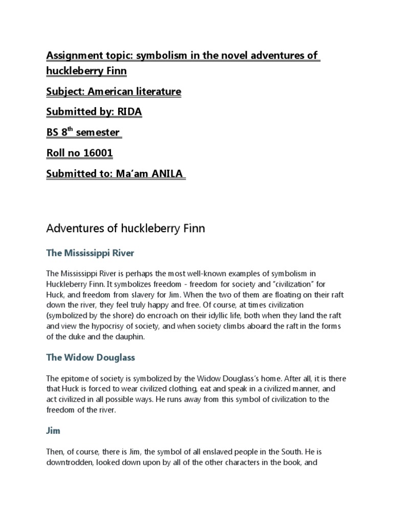 Freedom Along the River: An Analysis of Key Symbols in The Adventures ...