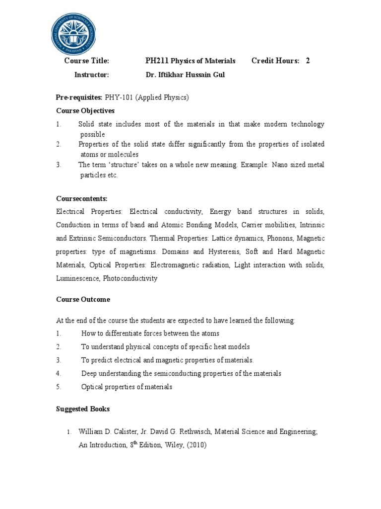 PH211 Physics of Materials Overview | PDF | Electrical Resistivity And ...