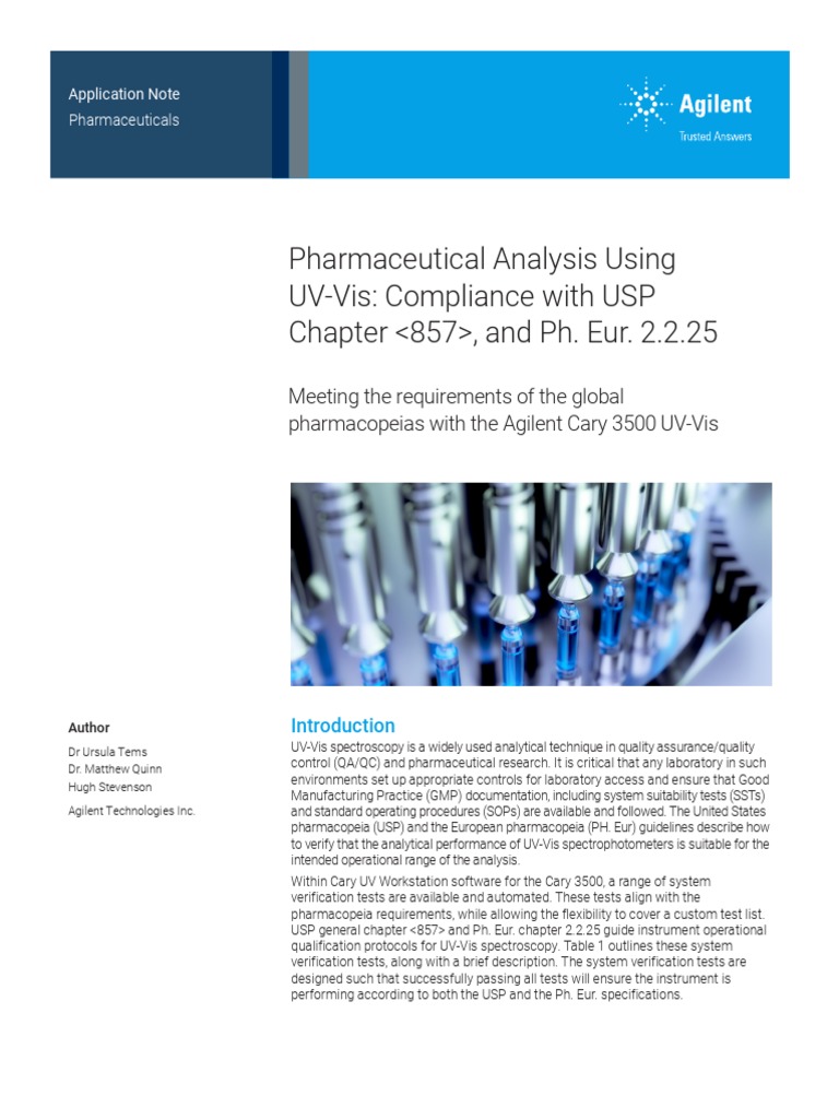 Pharmaceutical Analysis Using UV-Vis: Compliance with USP Chapter , and ...