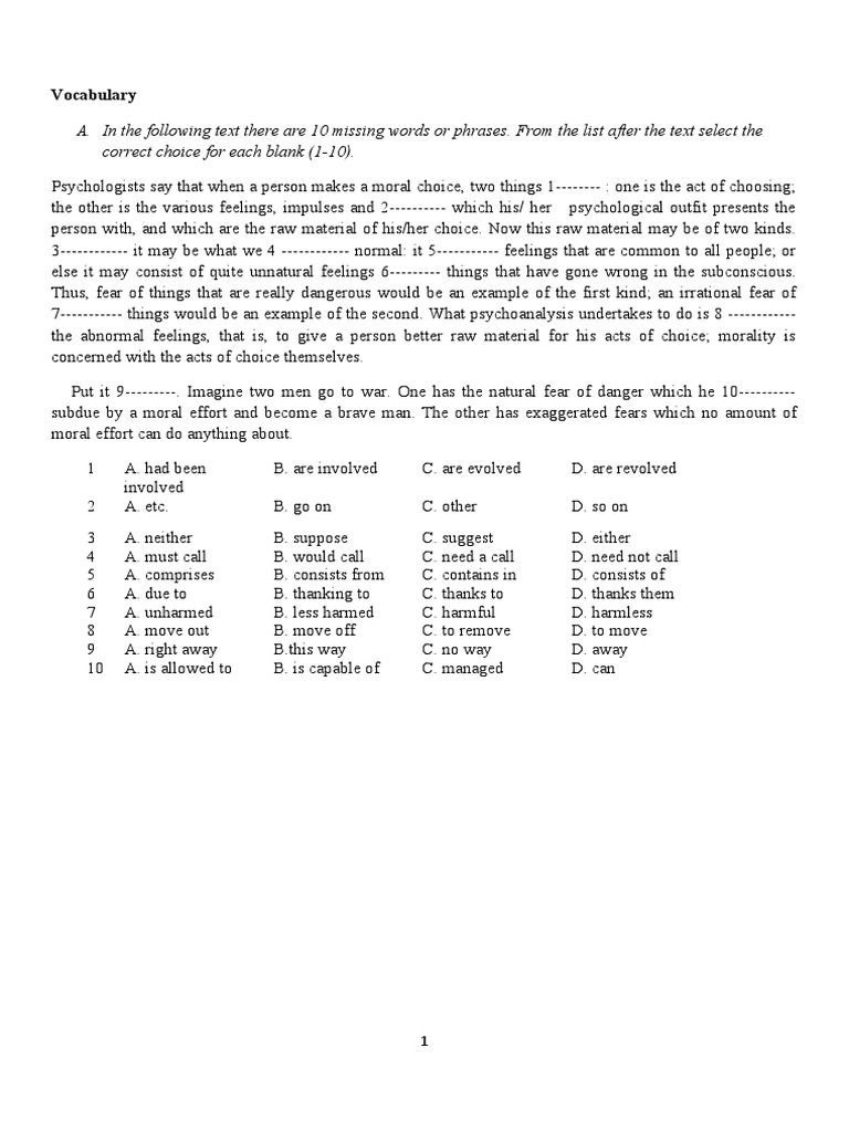 B1 Vocabulary: Open Cloze Exercise | PDF