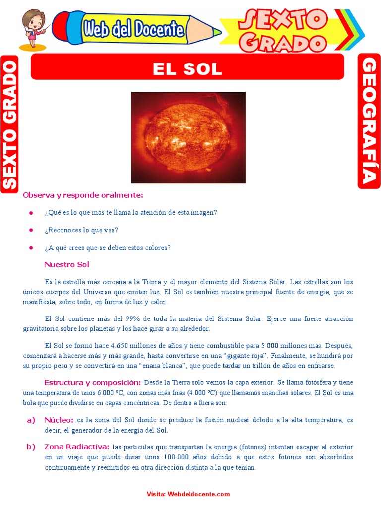 El Sol para Sexto Grado de Primaria | PDF | Dom | Estrellas