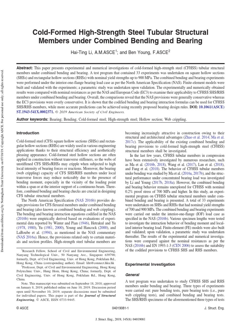 Cold-Formed High-Strength Steel Tubular Structural Members Under ...