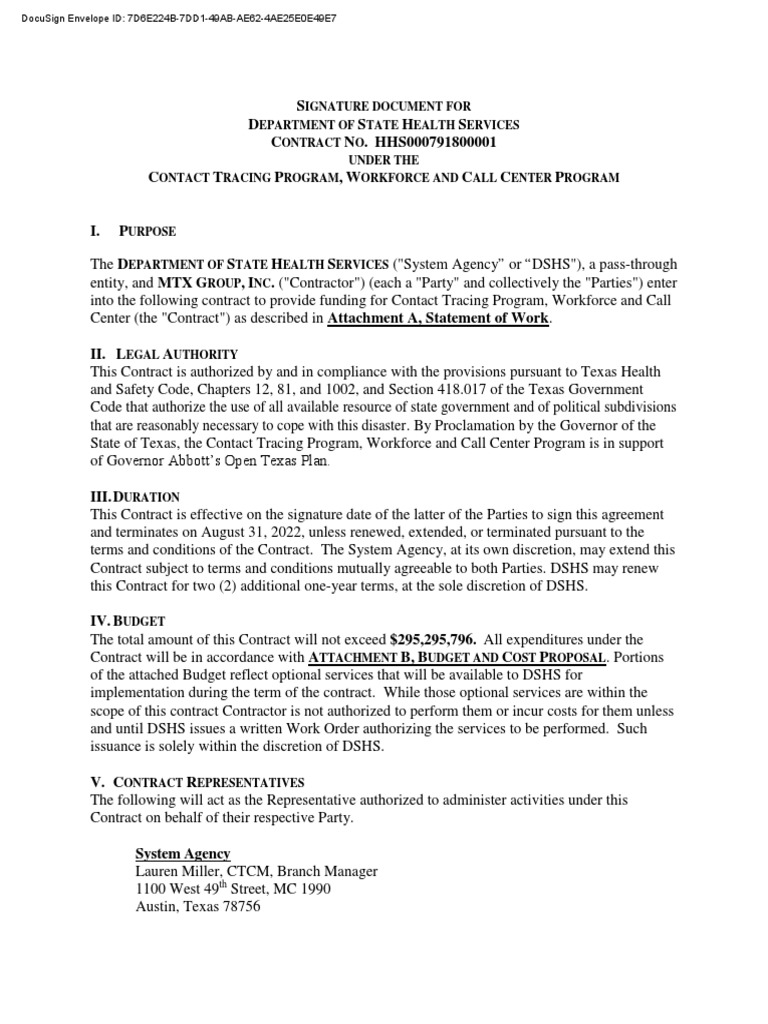 DSHS MTX Contact Tracing Contract | PDF | Call Centre | Interactive ...