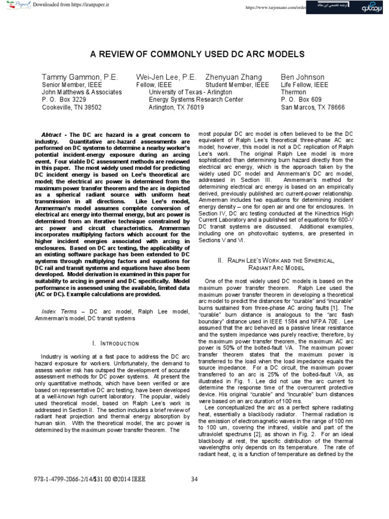 A Review of Commonly Used DC Arc Models PDF | PDF | Electric Arc ...