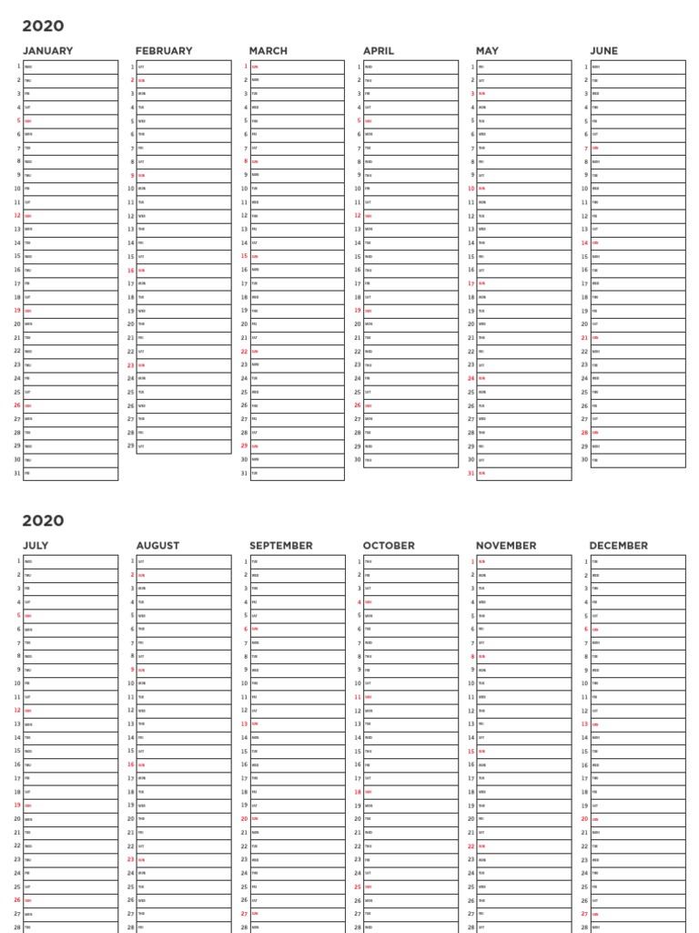 Weekly Calendar Overview 2020 | PDF