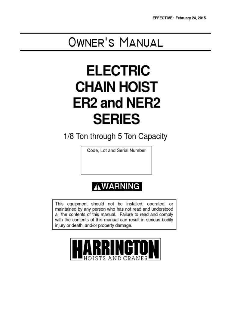 Harrington Ner Er Hoist Manual Parts List | PDF | Electrical Connector ...