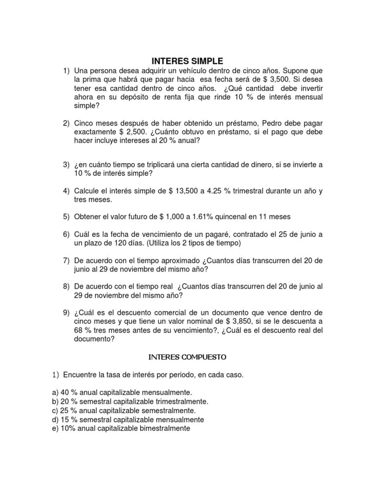 Ejercicios de Interes Simple y Compuesto | PDF | Interés | Dinero