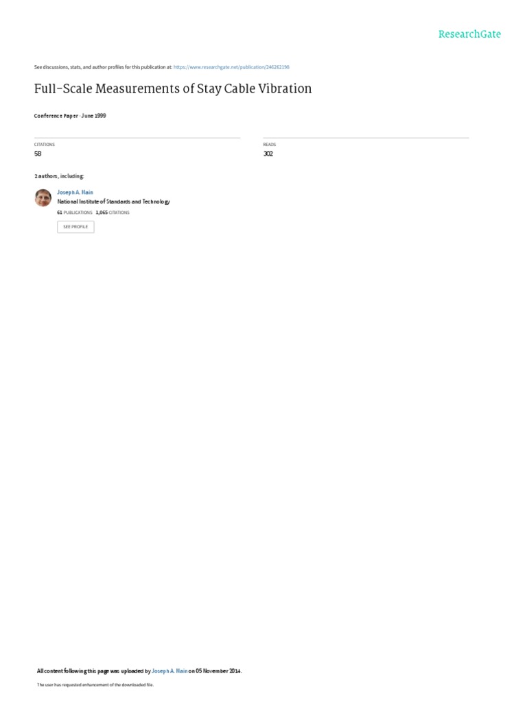 Full-Scale Measurements of Stay Cable Vibration: June 1999 | PDF | Rain ...