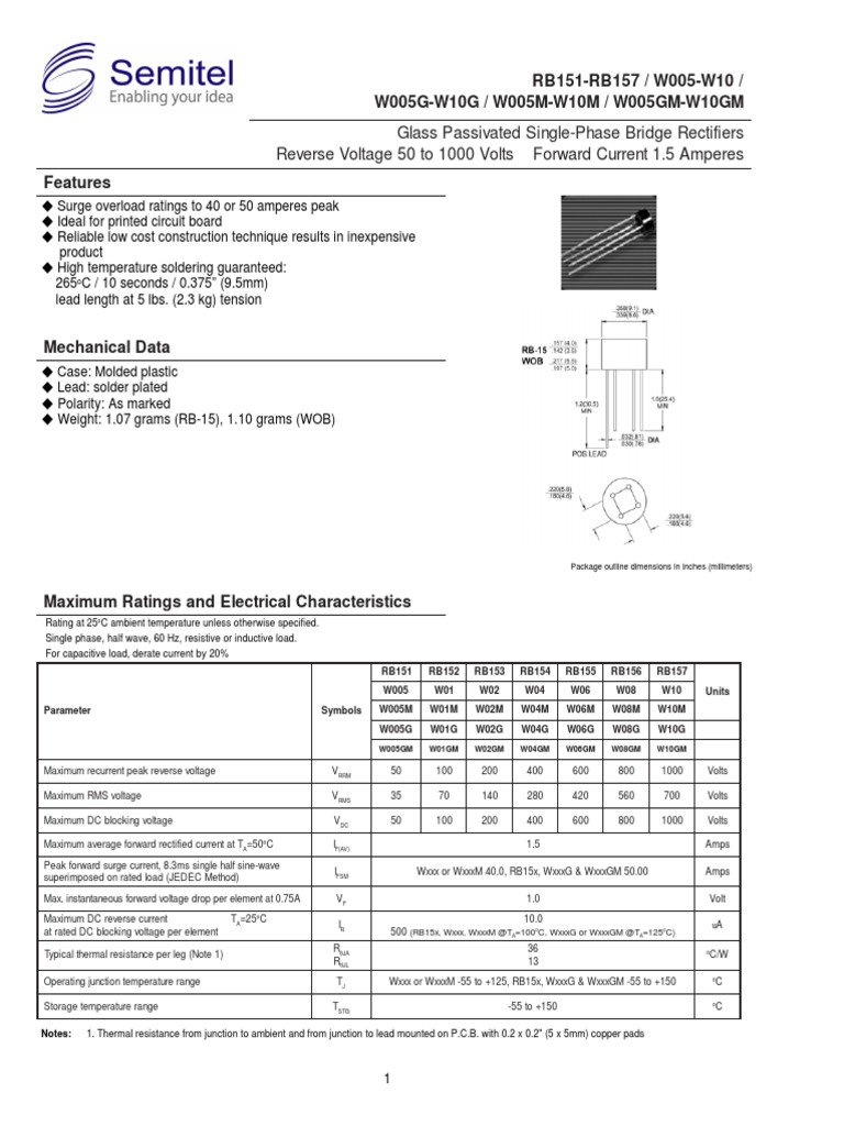 W08M Semitel | PDF | Rectifier | Voltage