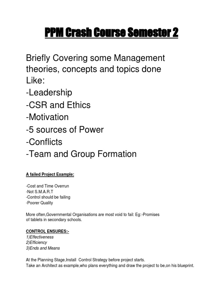 PPM Notes | PDF | Power (Social And Political) | Motivation