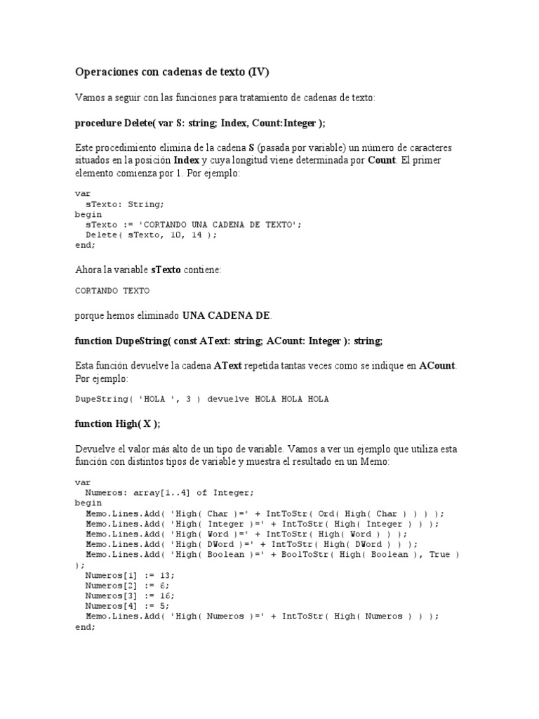 Operaciones Con Strings Delphi | PDF | Cadena (informática ...