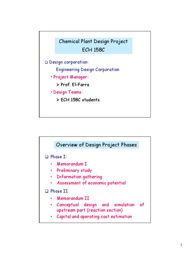 Chemical Plant Design Project ECH 158C: Design Corporation: Engineering ...