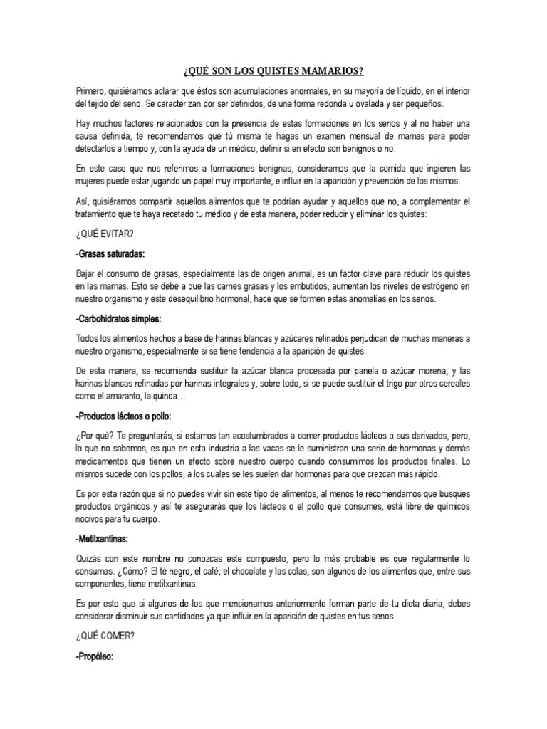 Qué Son Los Quistes Mamarios | PDF | Pecho | Té