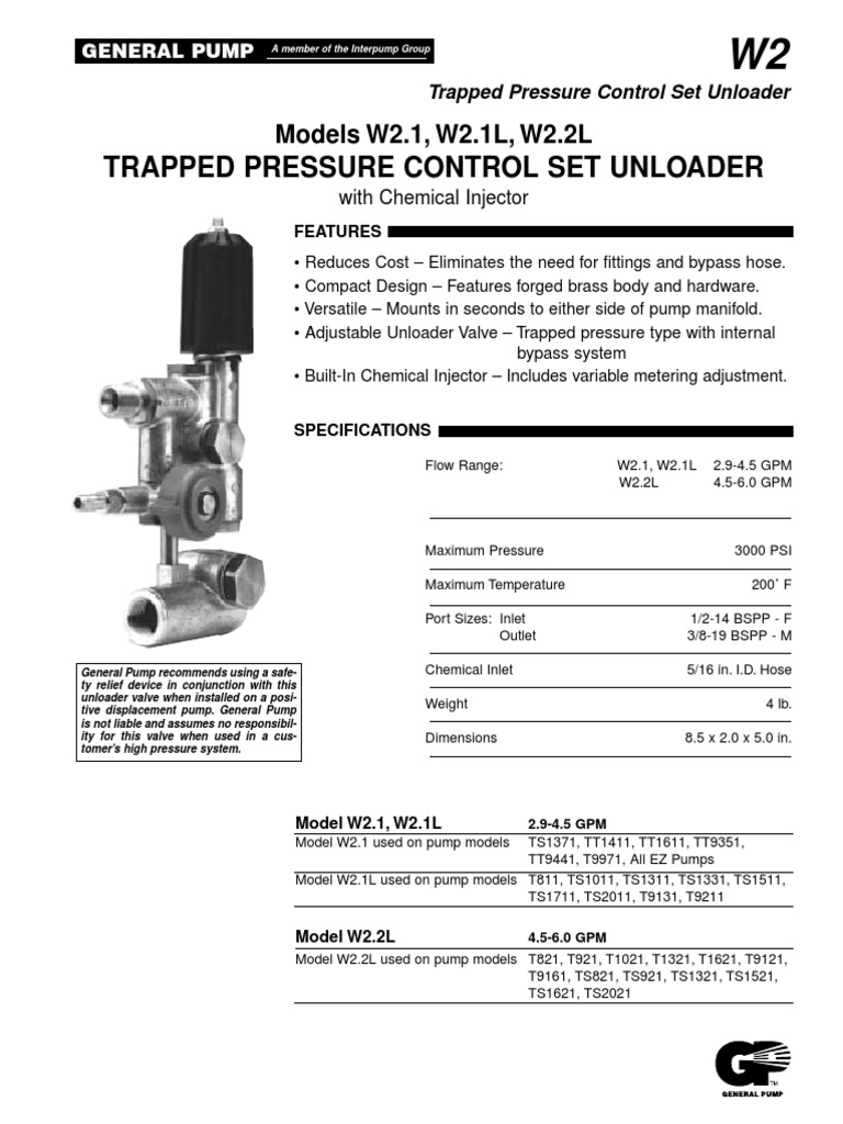 Trapped Pressure Control Set Unloader: Models W2.1, W2.1L, W2.2L | PDF ...