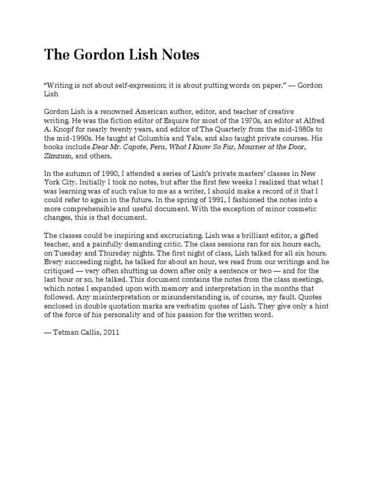 The Gordon Lish Notes: Zimzum, and Others | PDF | Cognitive Science