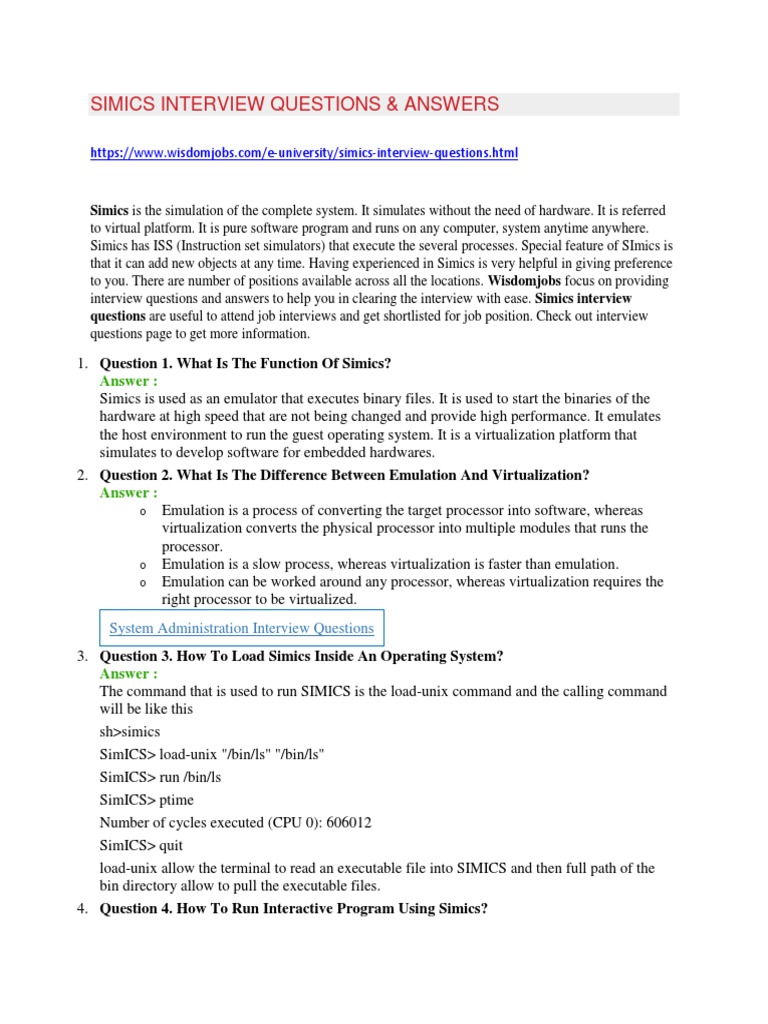 Simics Interview Q&A Guide | PDF | Virtualization | Computer Program