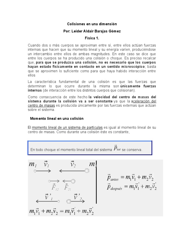Colisiones en Una Dimensión | PDF | Fuerza | Elasticidad (Física)