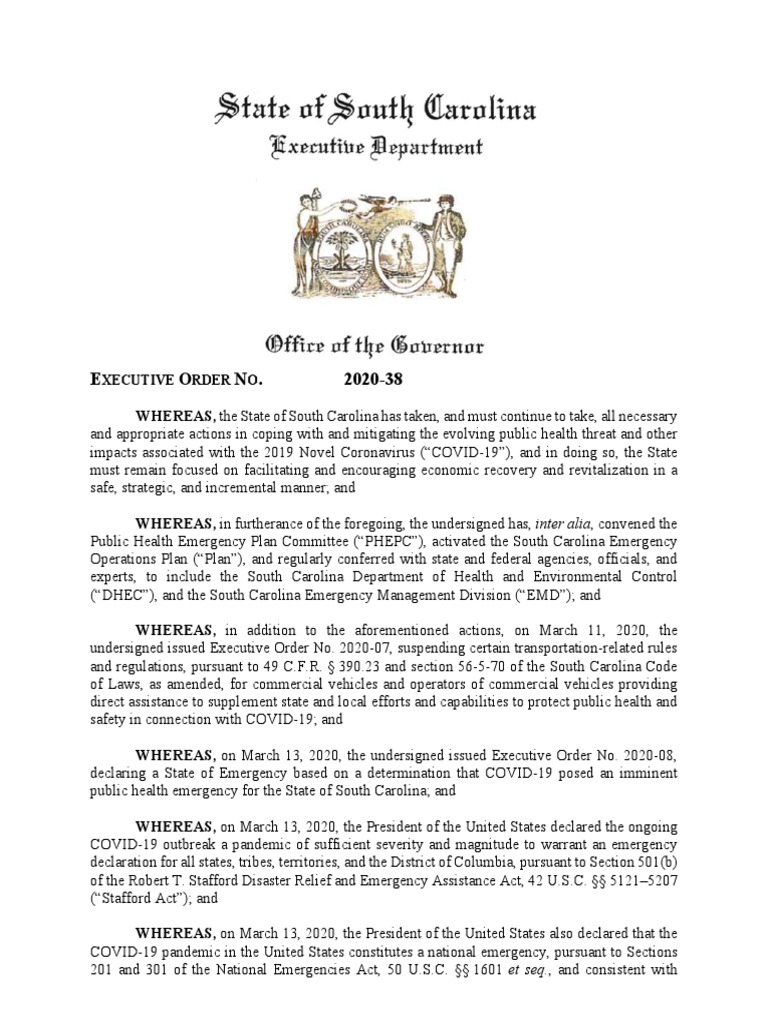 Executive Order No. 2020-38 | PDF | State Of Emergency | Emergency
