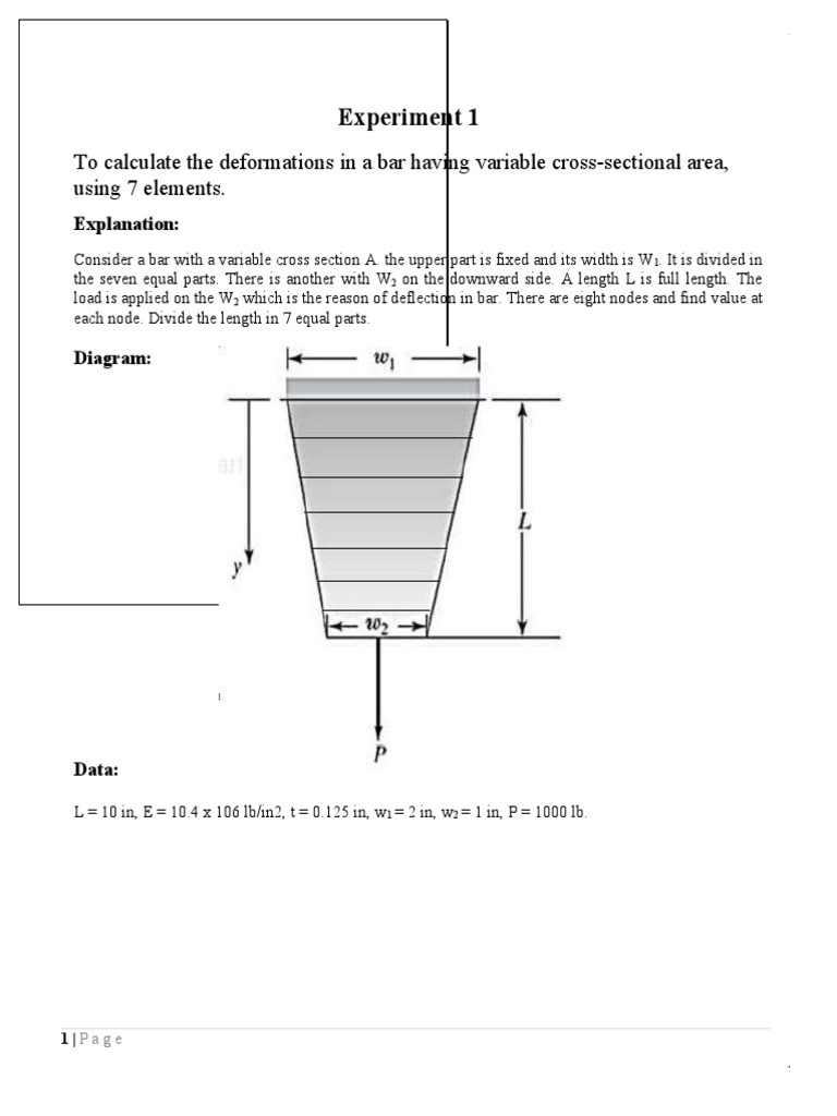 Experiment 1: To Calculate The Deformations in A Bar Having Variable ...