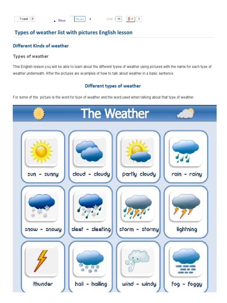Types of Weather With Pictures Learning English | PDF | Social Science ...