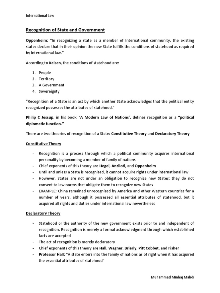 Recognition of State and Government | PDF | Sovereign State ...