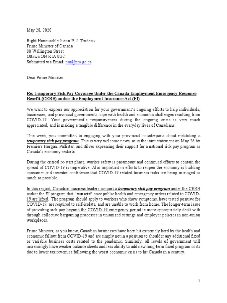 Sick Pay Letter BCBC May28.20 | PDF | Sick Leave | Canada