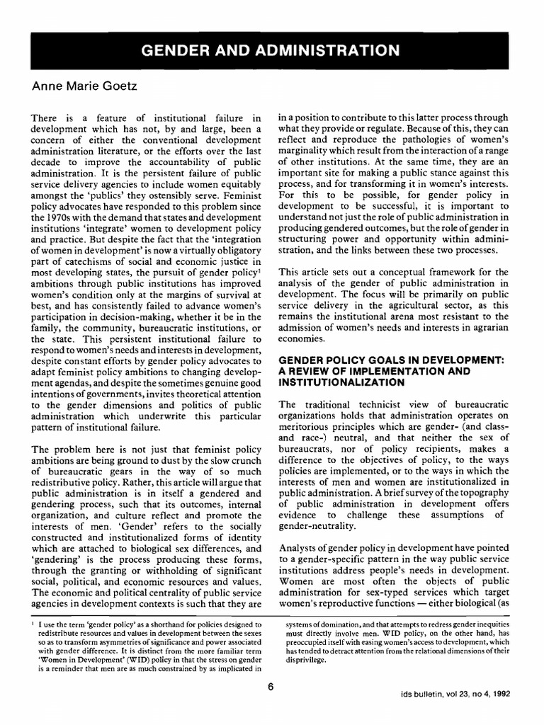 Gender and Administration: Anne Marie Goetz | PDF | Gender | Gender Studies